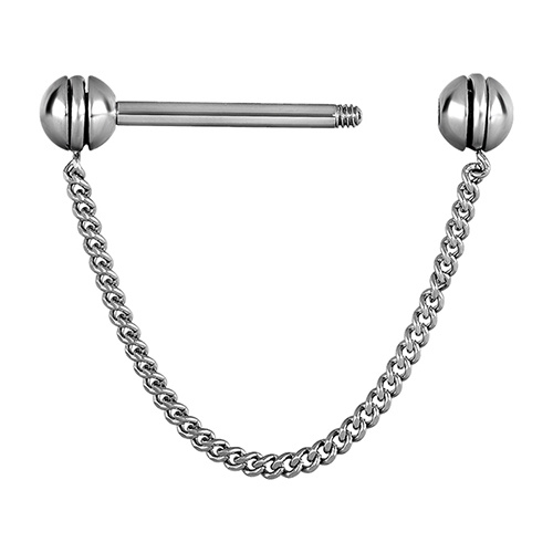 Nipple piercing with chain - silver - S-030 | CrazyNeedles.eu