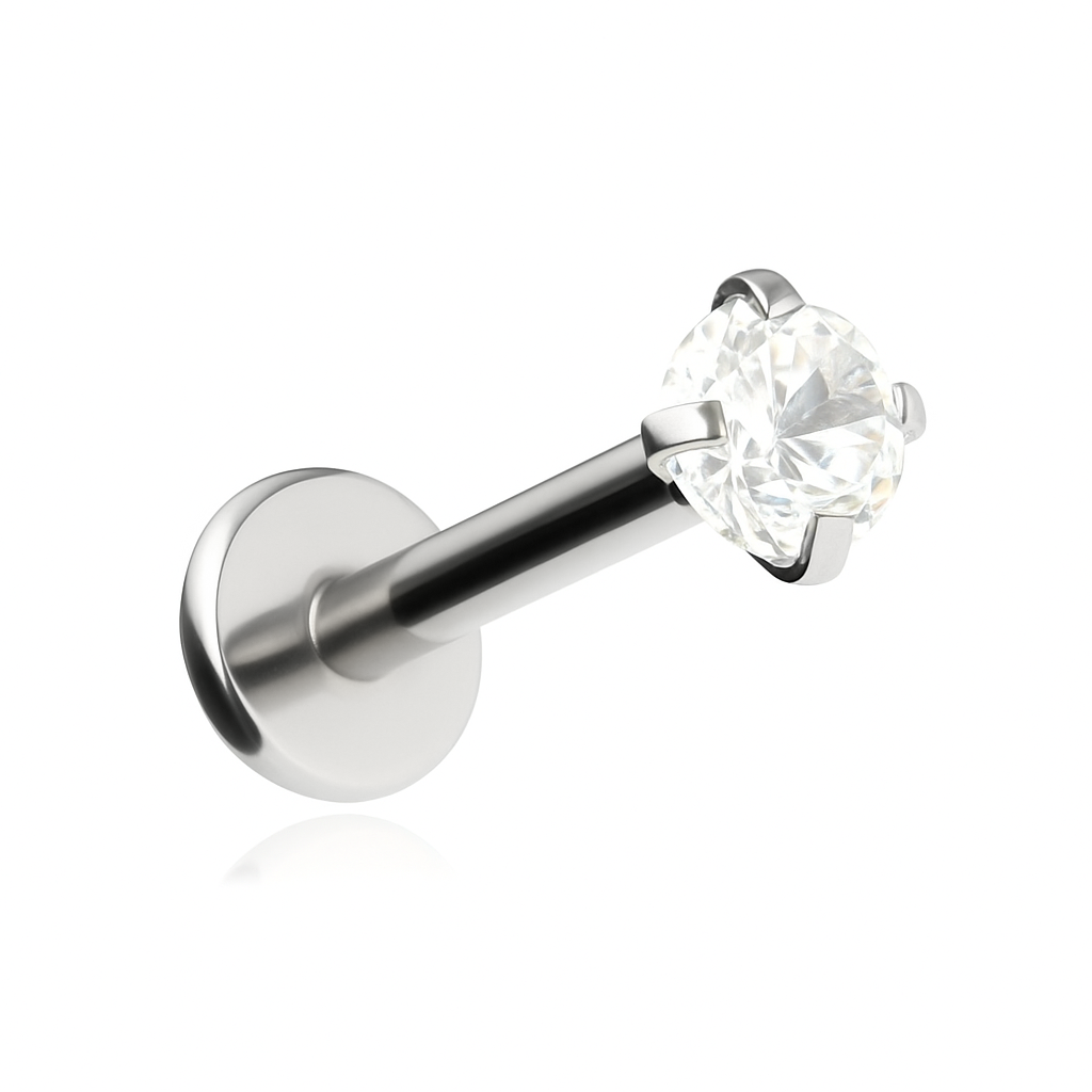 Sterling silver labret with white zirconia - LGW-001 | CrazyNeedles.eu